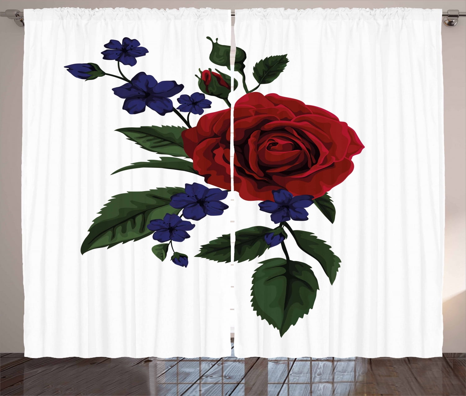 Ambesonne Rose Curtains 2 Panel Set, Rosebud Little Blossom, 108" x 90 ...