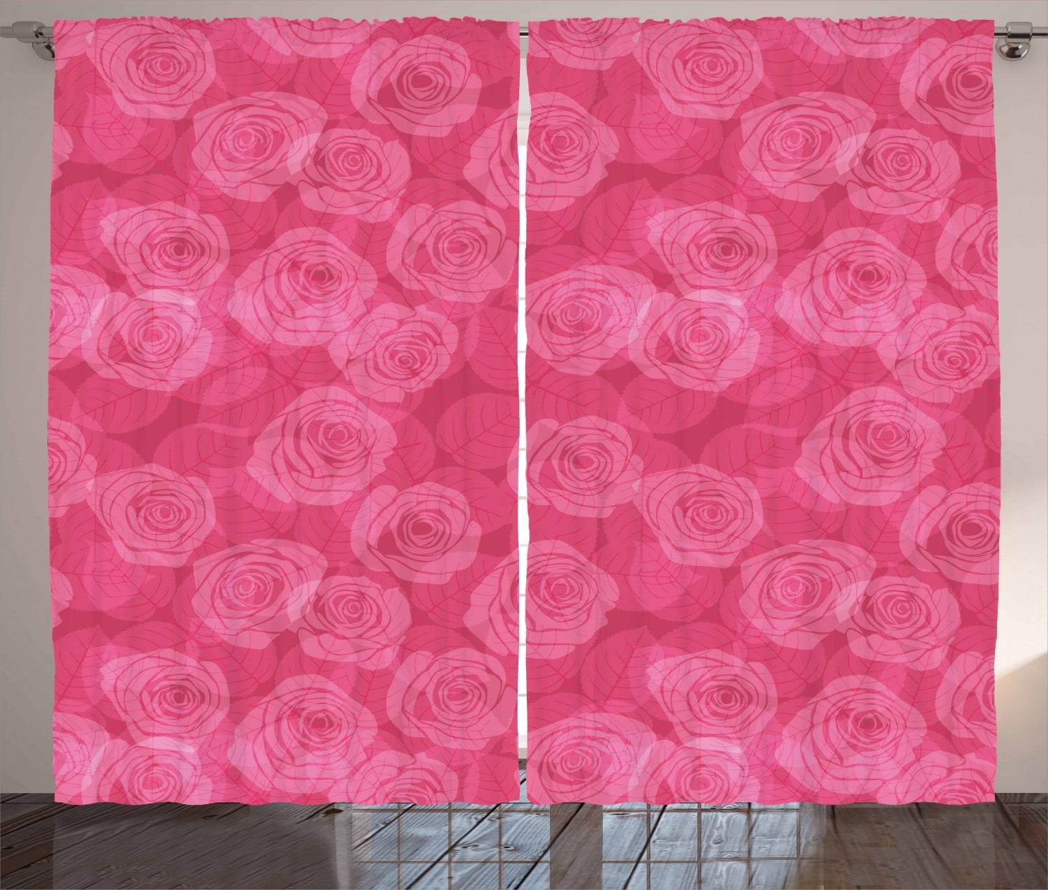 Ambesonne Rose Curtains 2 Panel Set, Shades of Pink Romantic, 108" x 84 ...