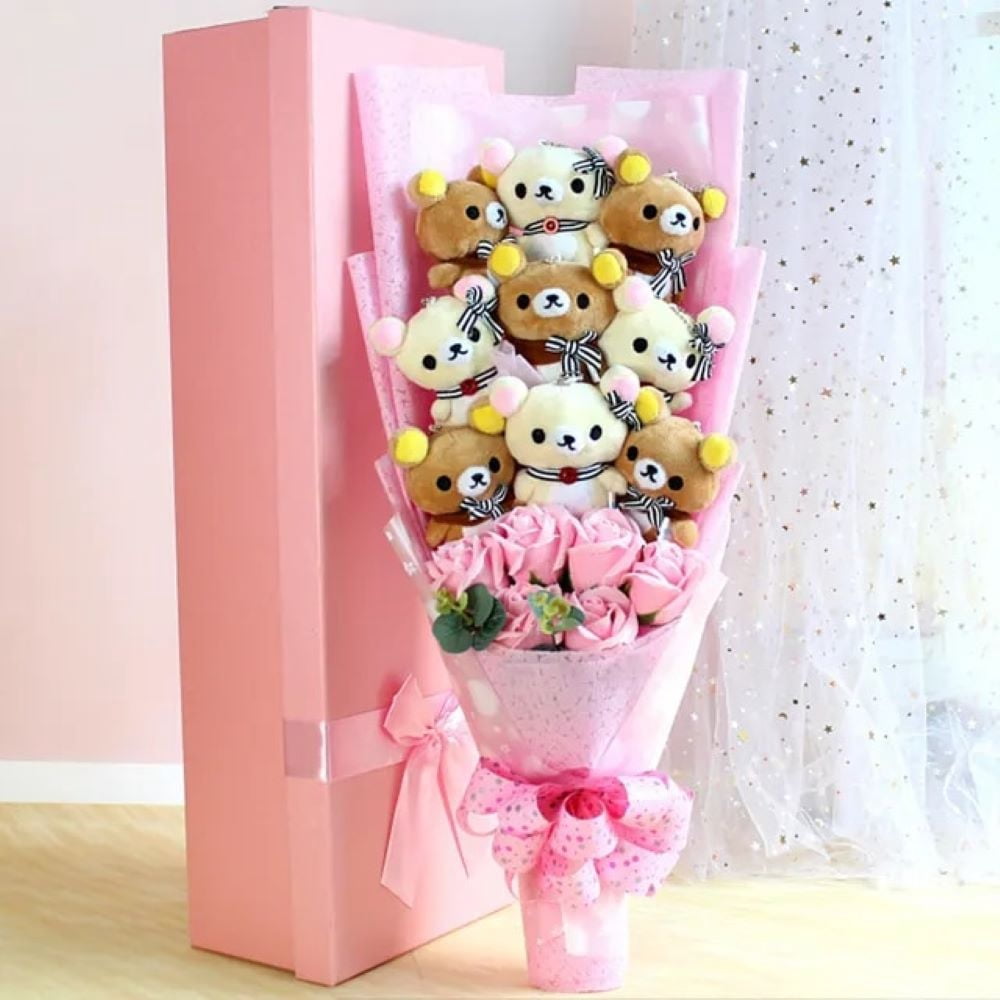 Rose Cute Teddy Bear Plush Bouquet Enchanted Flower - Walmart.com