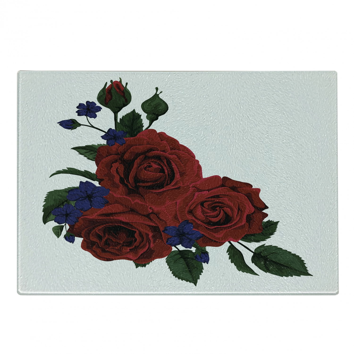 Rose Cutting Board, Blooming Red Roses Gentle Wild Flowers Leaves ...