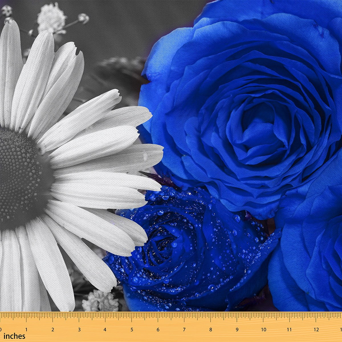 Rose Daisy Decorative Fabric, 3D Printed Blue Rose Fabric by the Yard ...