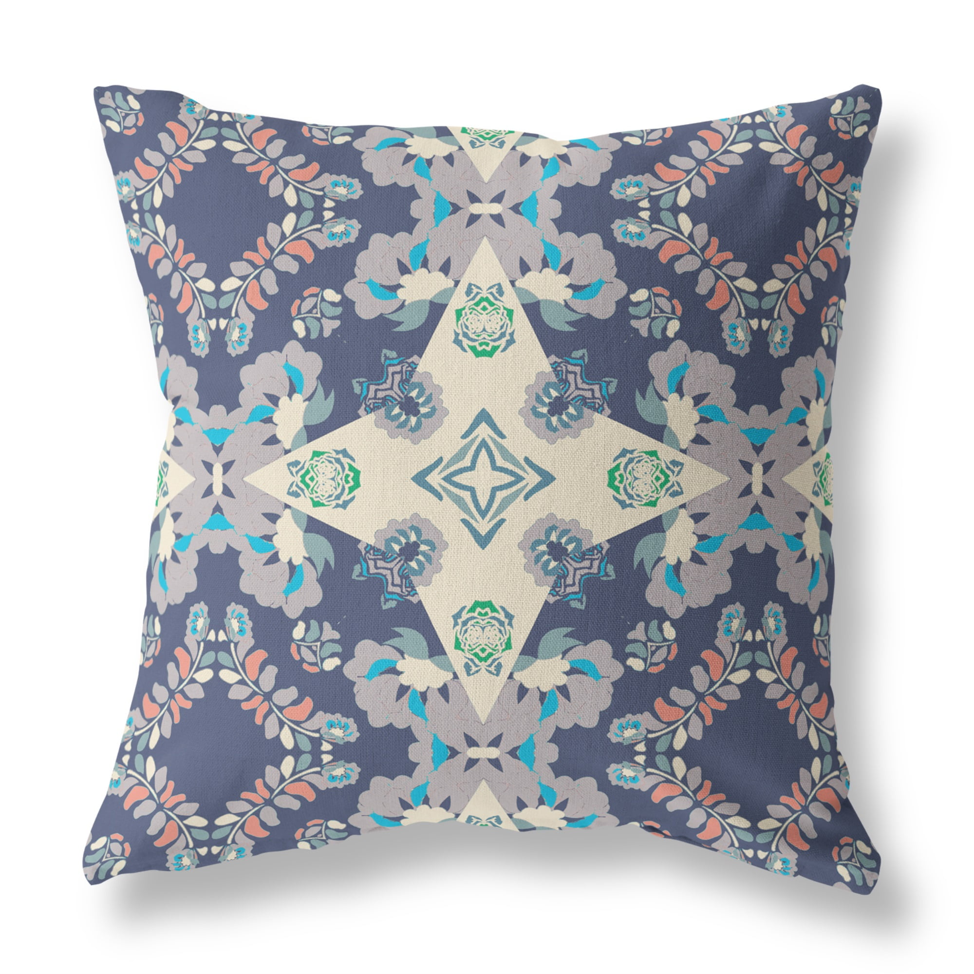 Rose Diamond Indoor/Outdoor Pillow in Blue Off-White 26x26 - Walmart.com