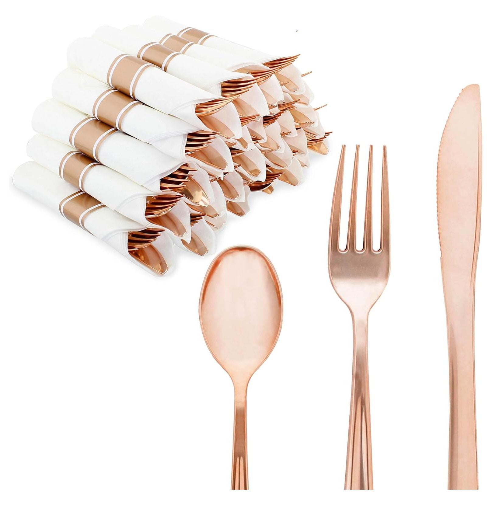 Rose Disposable Silverware Sets for Parties Set of 30 - Pre Rolled ...