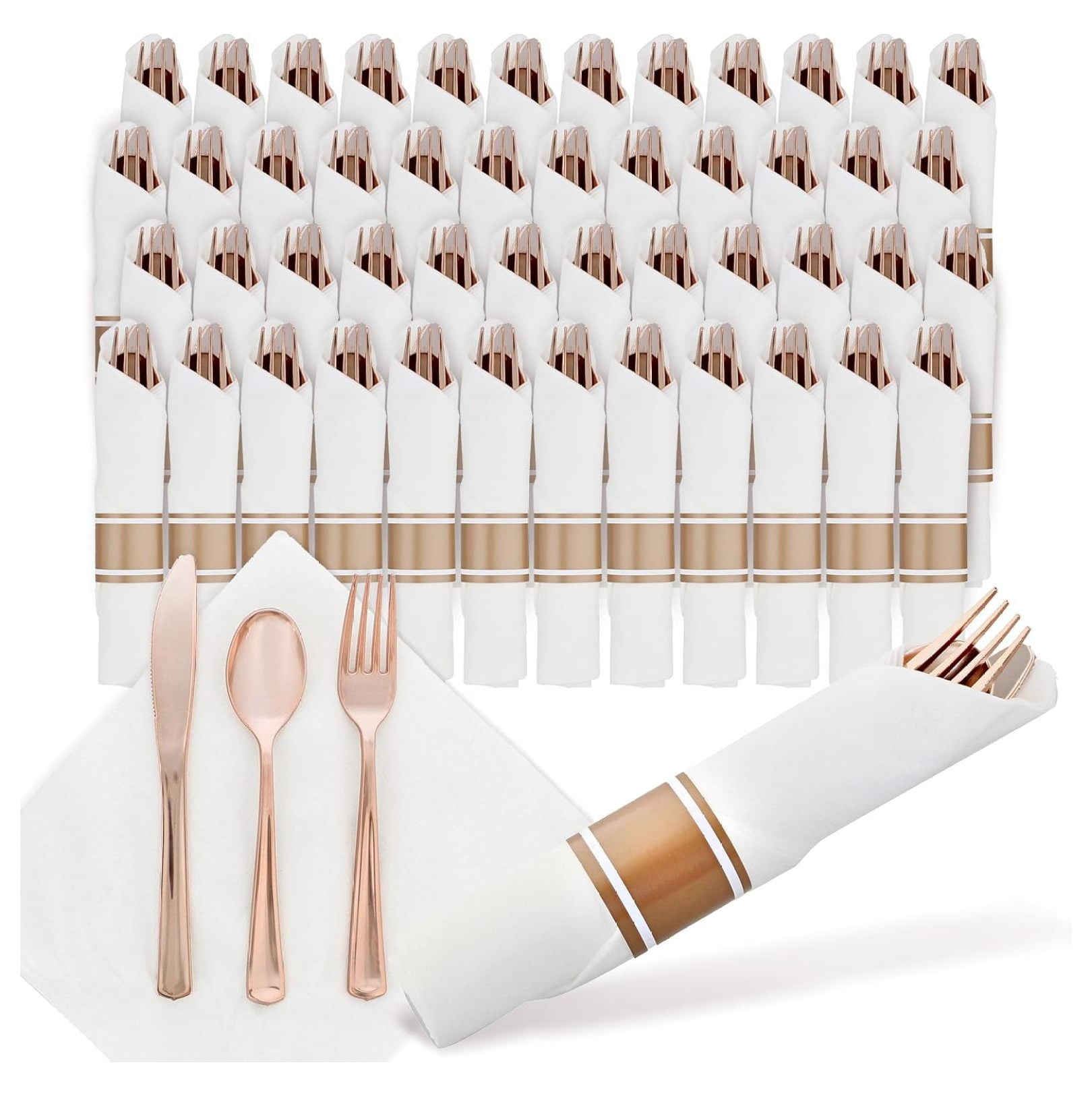 Rose Disposable Silverware Sets for Parties Set of 60 - Pre Rolled ...