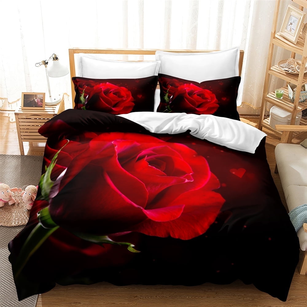 Rose Duvet Cover Rose Floral Print Bedding Set Romantic Flowers ...
