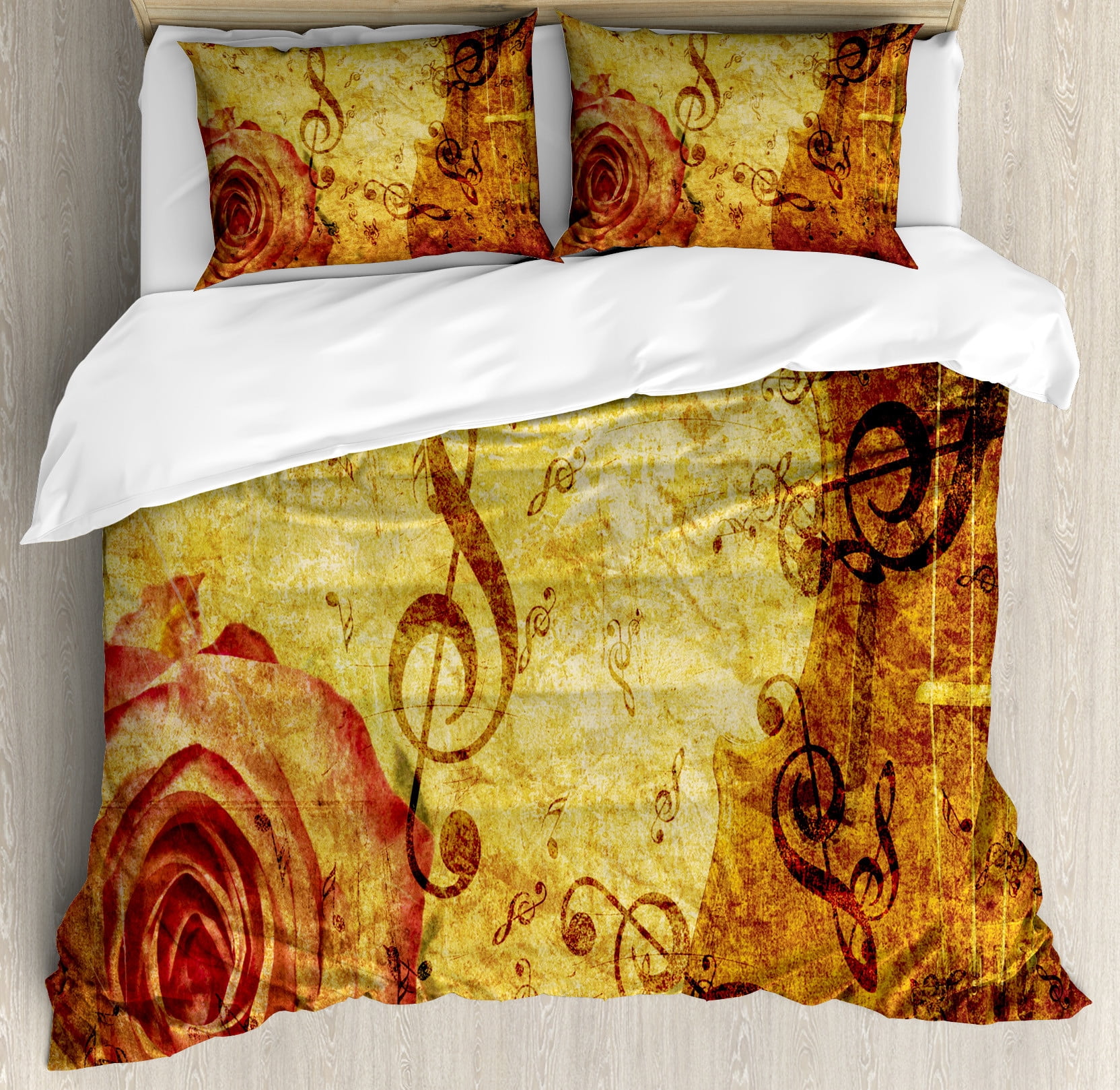 Rose Duvet Cover Set, Old Fashioned Design a Big Flower and Treble ...