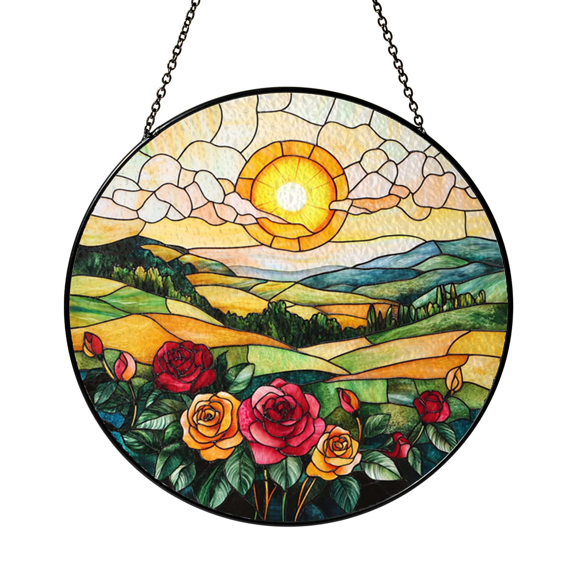 Rose Field Landscape Stained Glass Suncatcher – Window Decor - Walmart.com