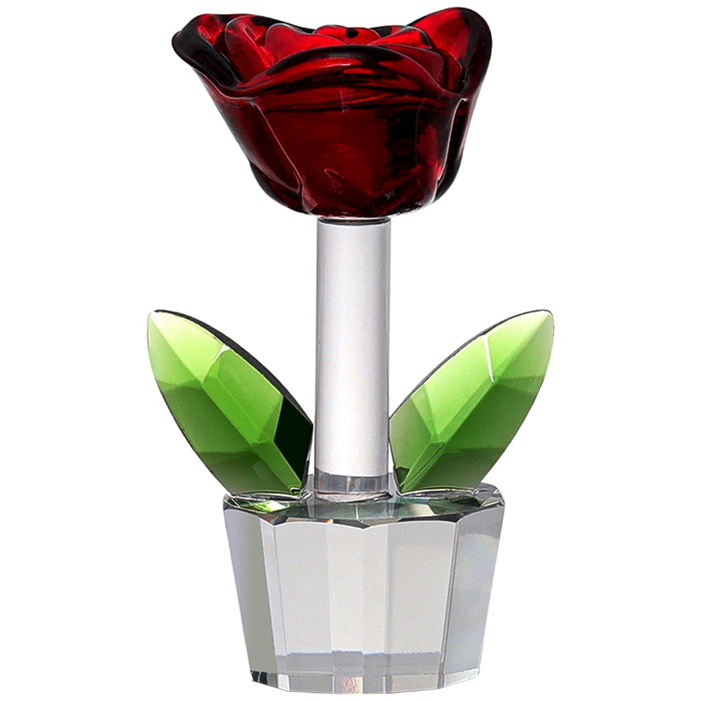 Rose Figurine Ornament Crystal Rose Flower Figurine Decoration for ...