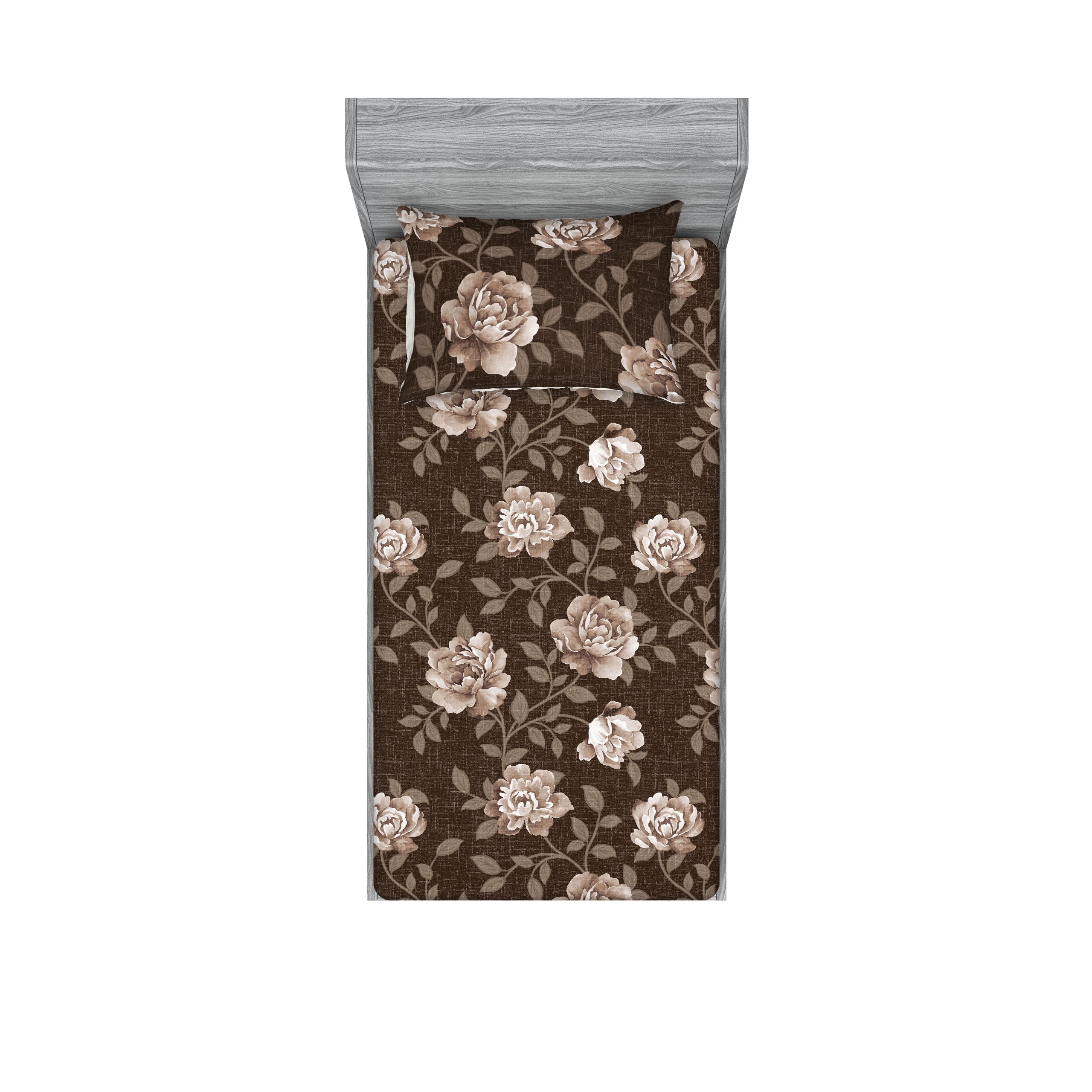 Rose Fitted Sheet & Pillow Sham Set, Retro Themed Weathered Effect ...