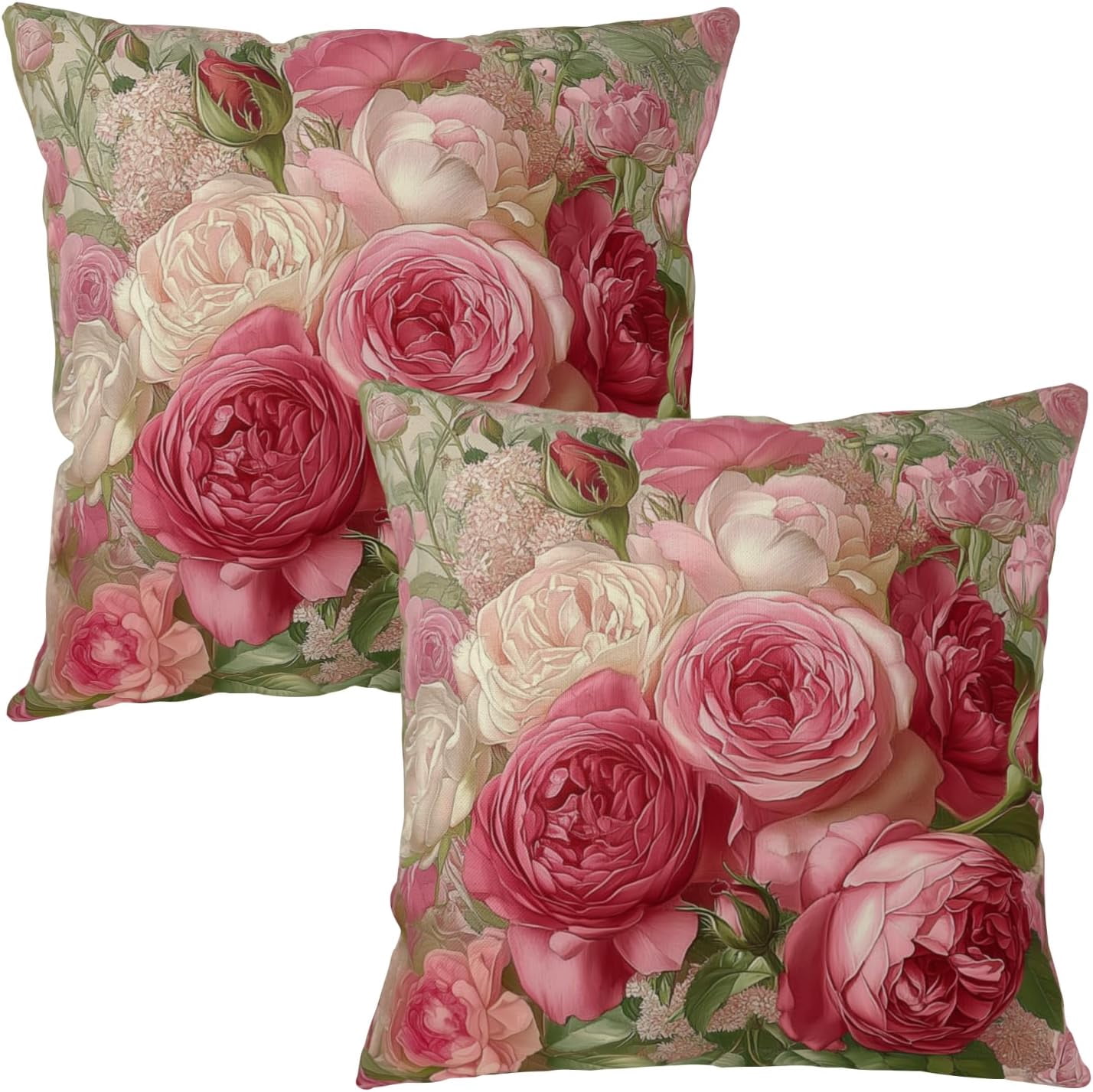 Rose Floral Pillow Covers Vintage Spring Summer Shabby Chic Pink Flower ...