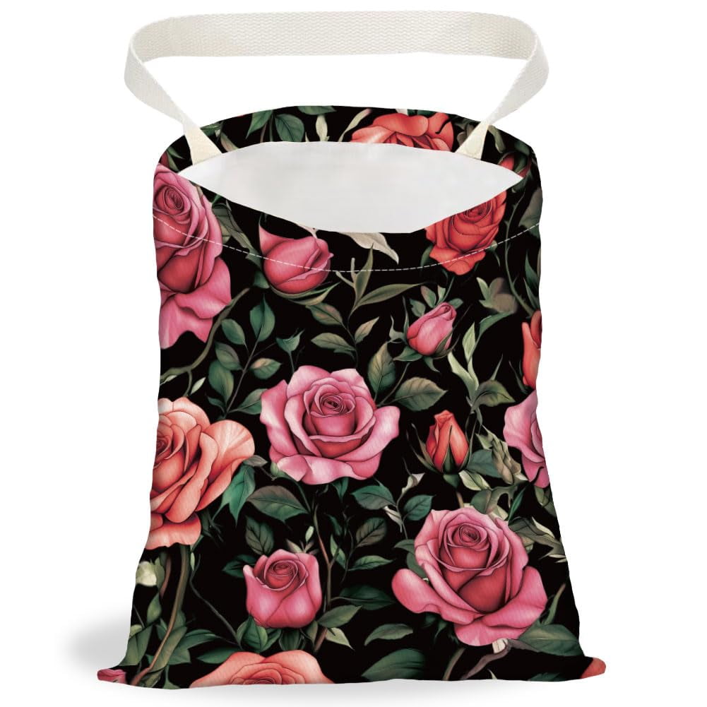 Rose Floral Print Car Trash Bag Hanging Garbage Bag with Snap Buttons ...
