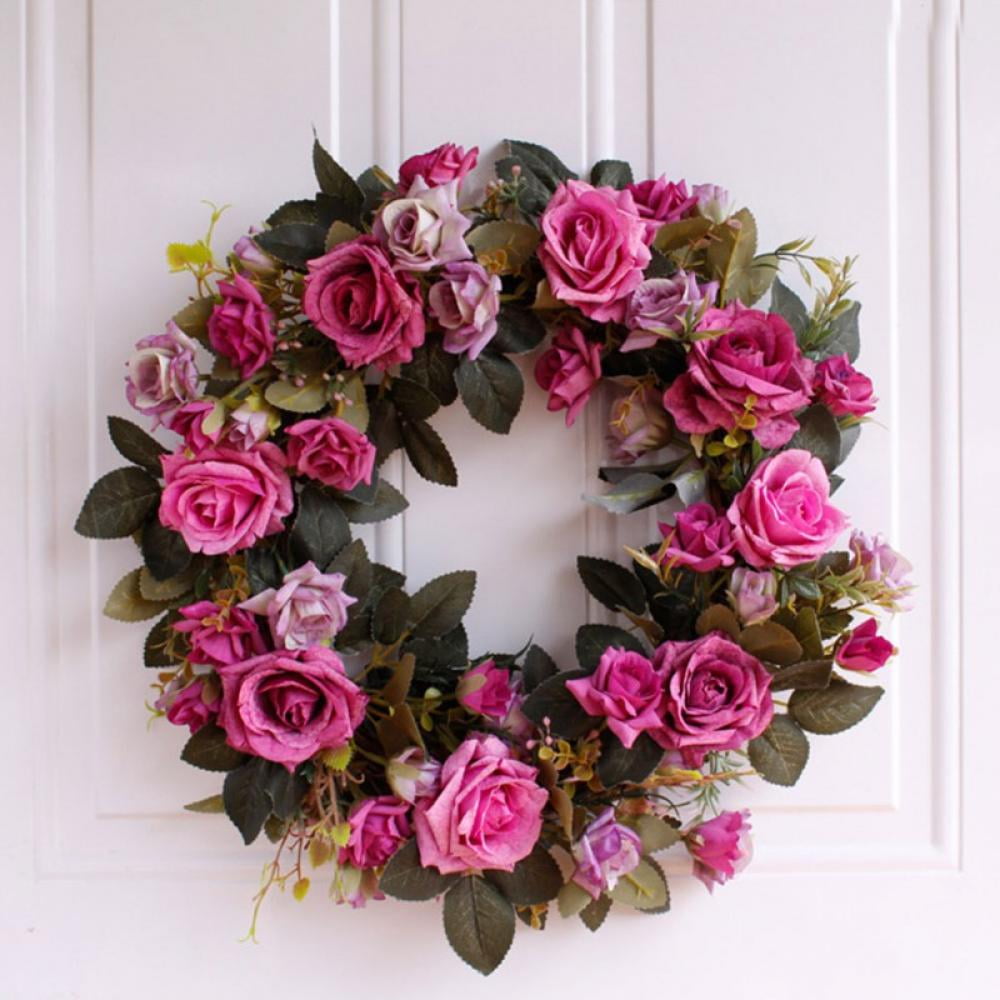 Rose Floral Wreath, Artificial Rose Flower Wreath with Grapevine Base ...