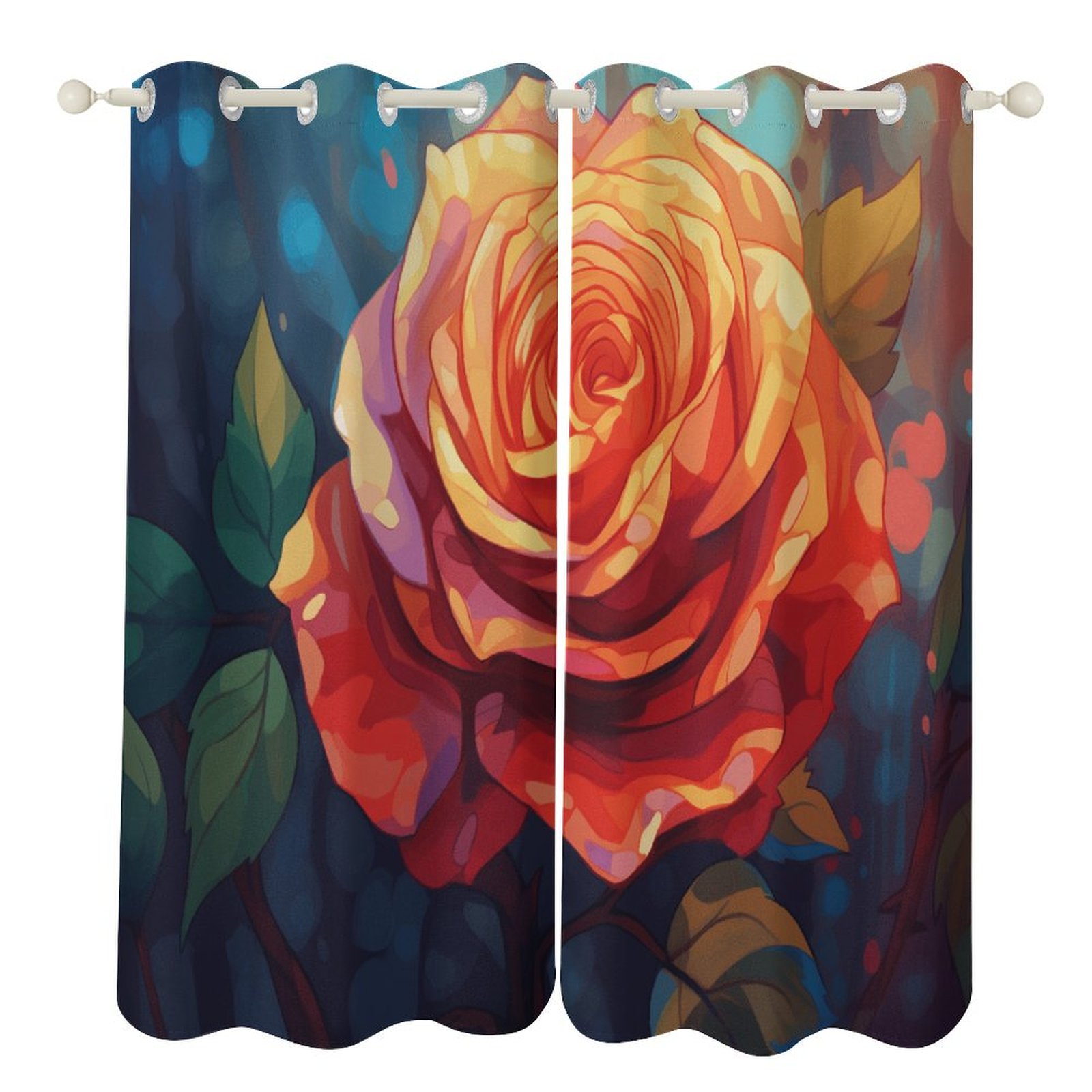 Rose Flower 2 Panels Curtains for Bedroom Living Room Drapes Kitchen ...