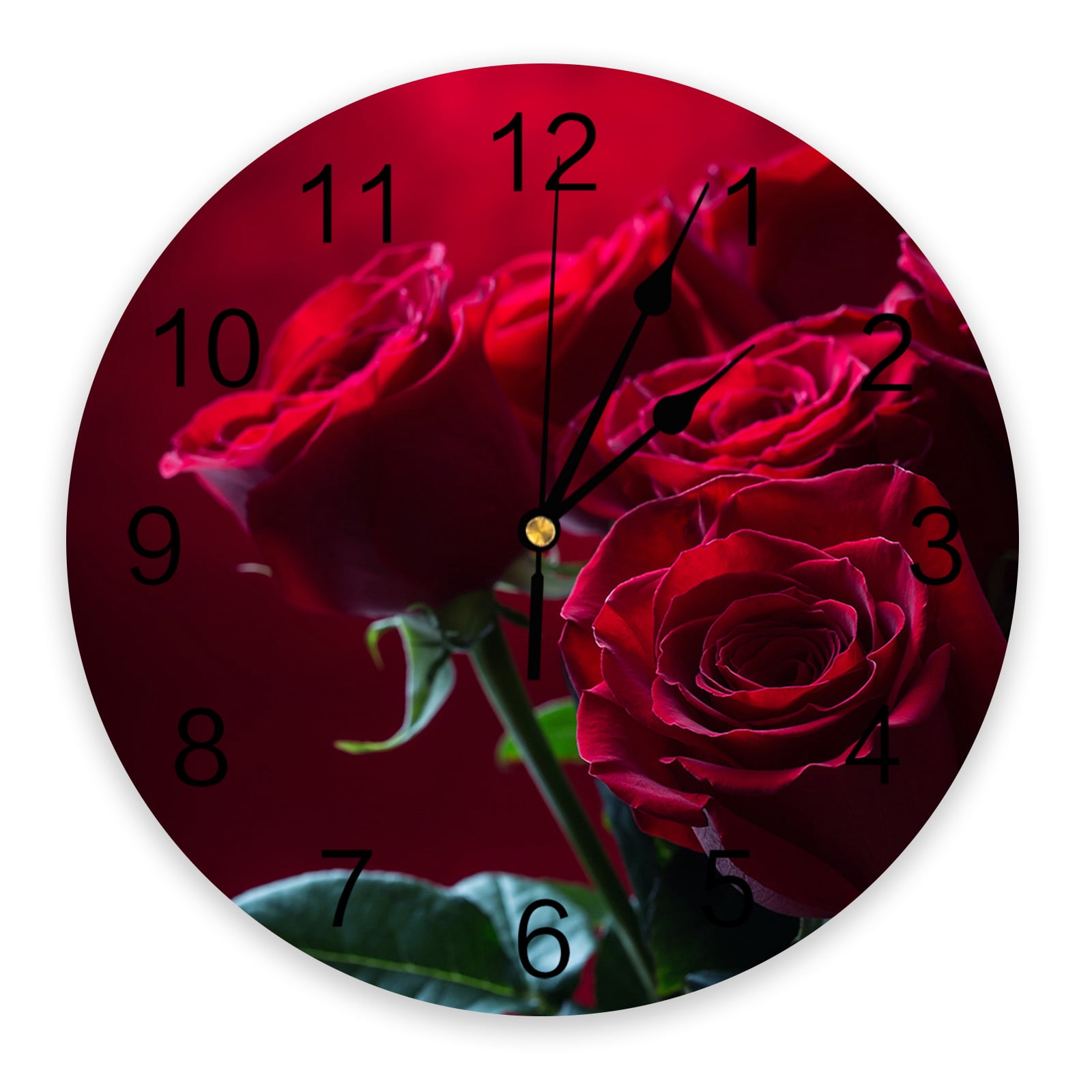 Rose Flower Abstract Round Wall Clock Acrylic Hanging Silent Time Clock ...