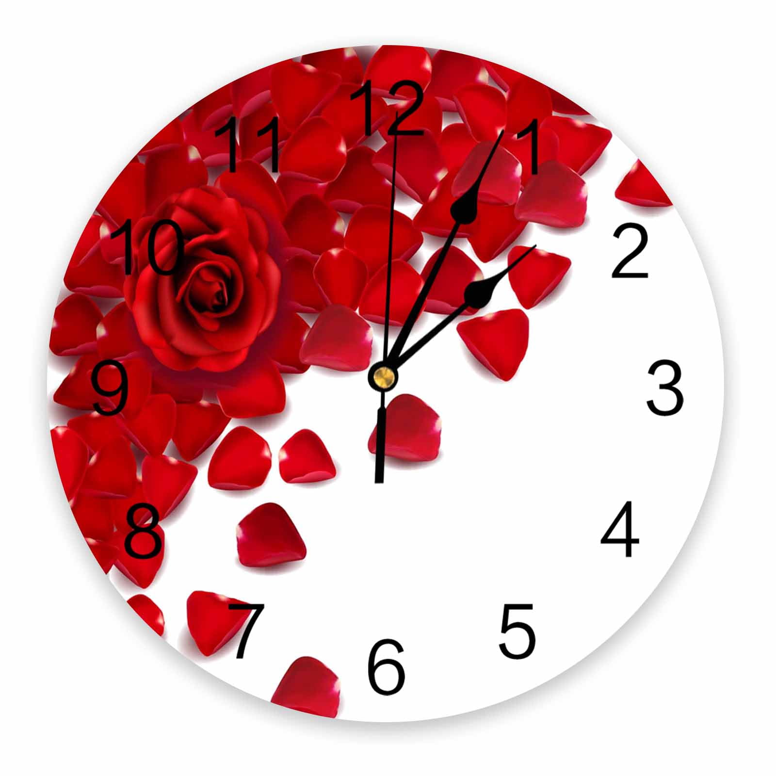 Rose Flower Abstract Round Wall Clock Acrylic Hanging Silent Time Clock ...