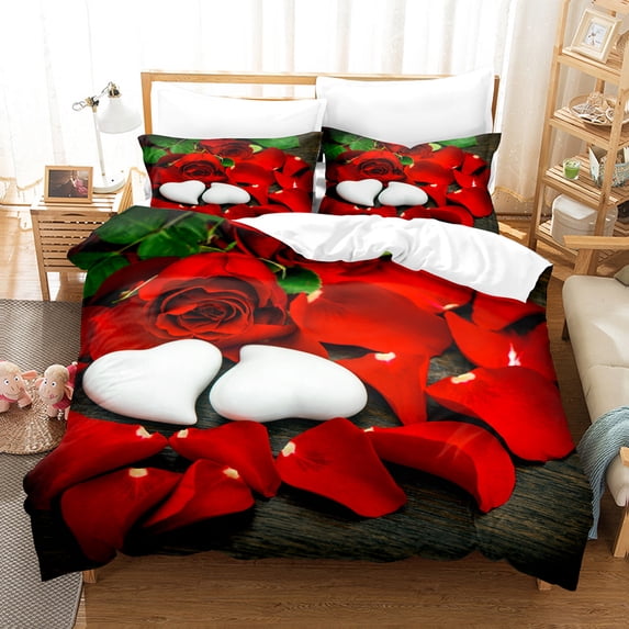 Rose Flower Bedding Set 3D Print White Petals Valentine's Day Gift for ...