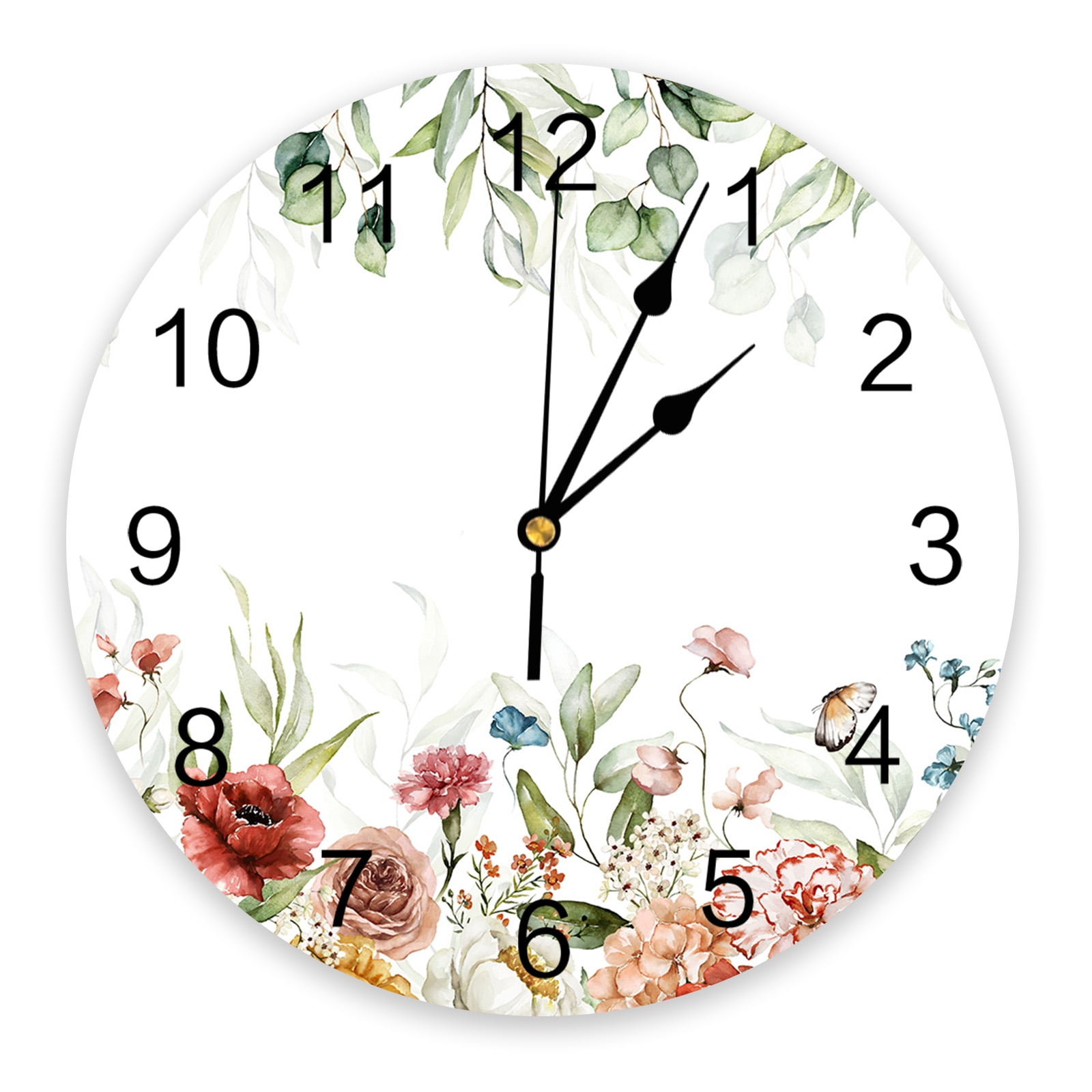 Rose Flower Bouquet Retro Decorative Round Wall Clock Arabic Numerals ...