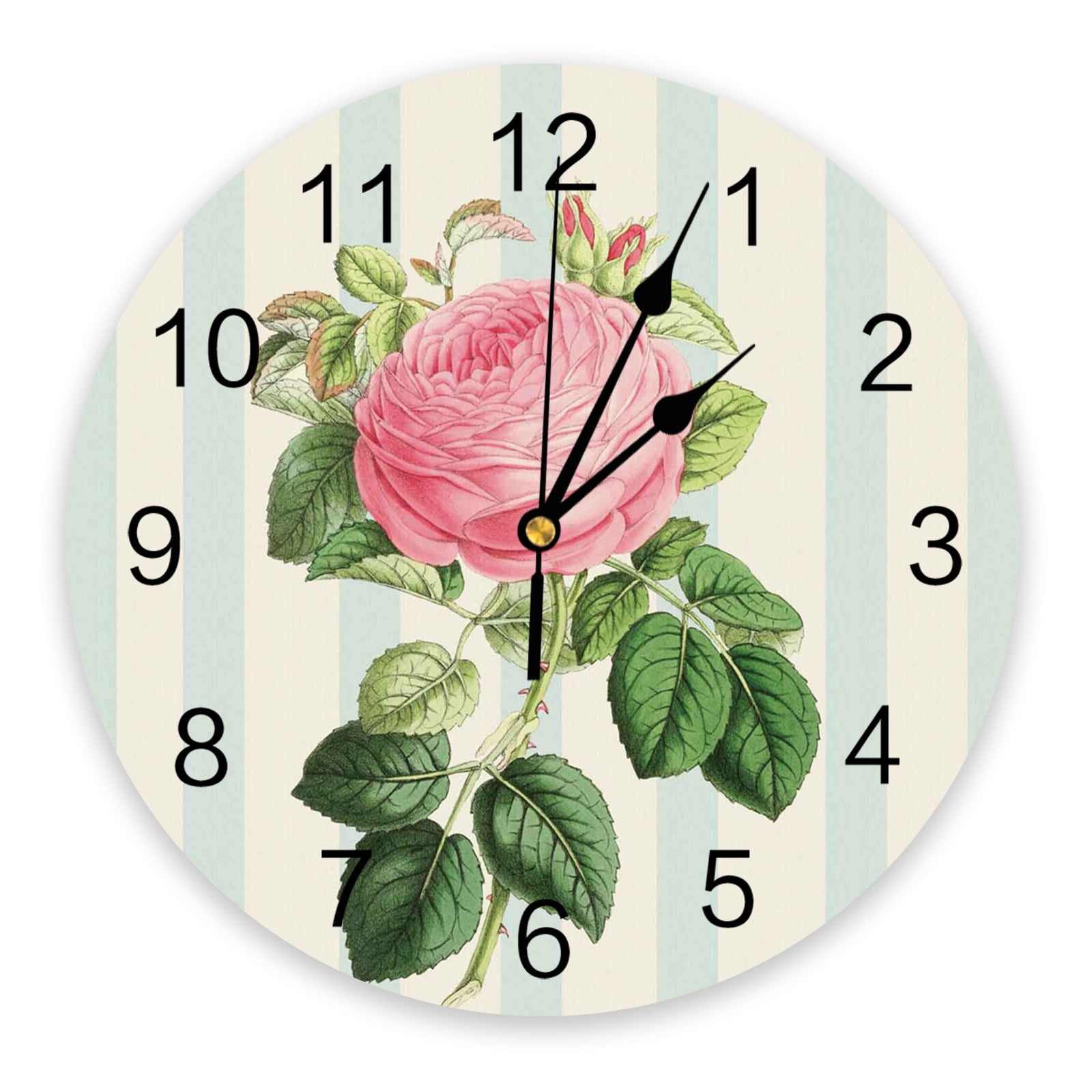 Rose Flower Bouquet Retro Decorative Round Wall Clock Arabic Numerals ...
