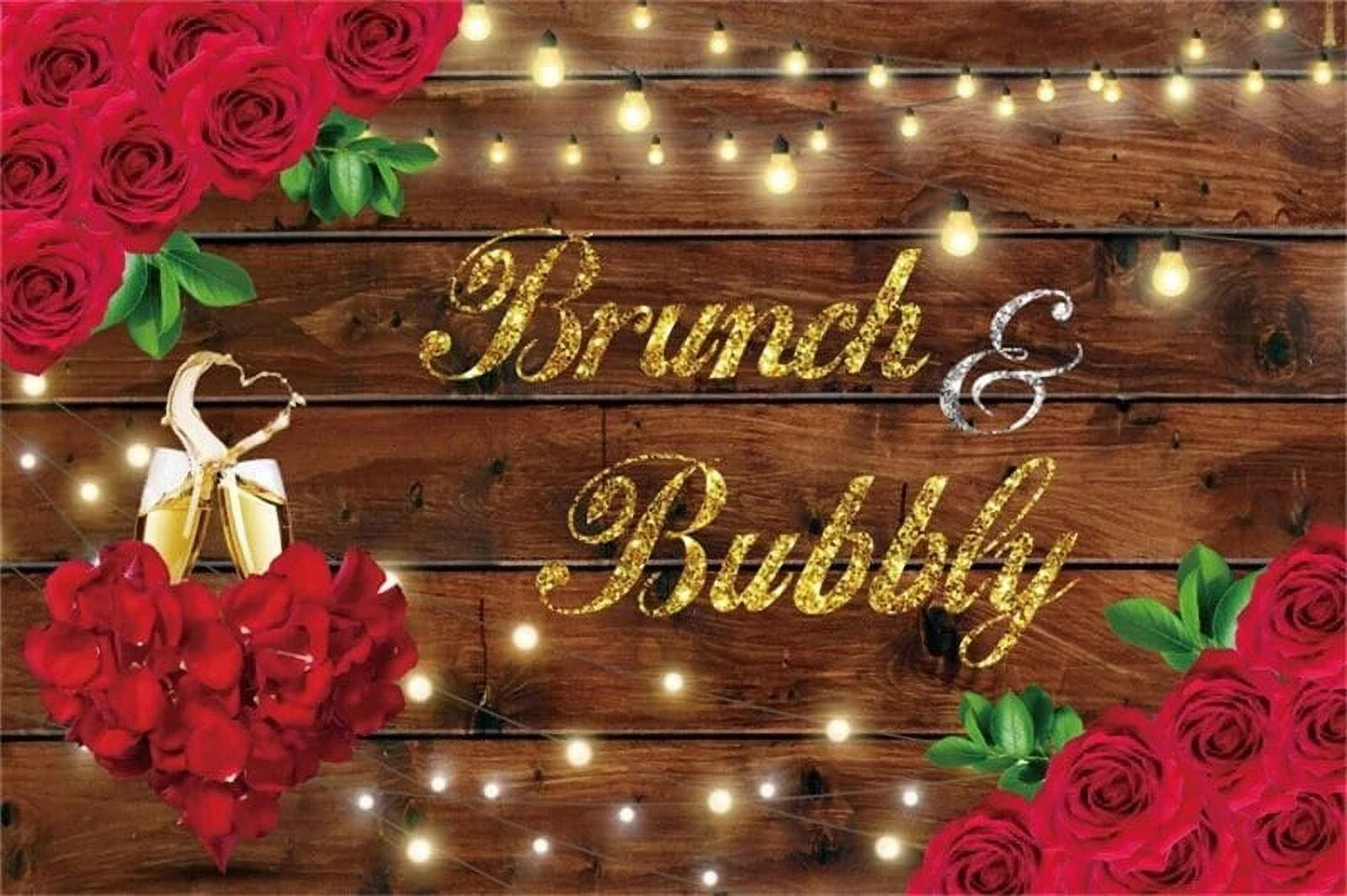 Rose Flower Brunch&Bubbly Backdrop Brown Wood Bridal Shower Women ...