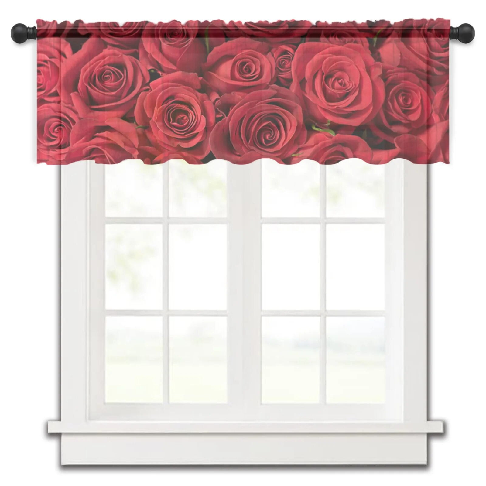 Rose Flower Cluster Short Sheer Window Curtain Tulle Curtains for ...
