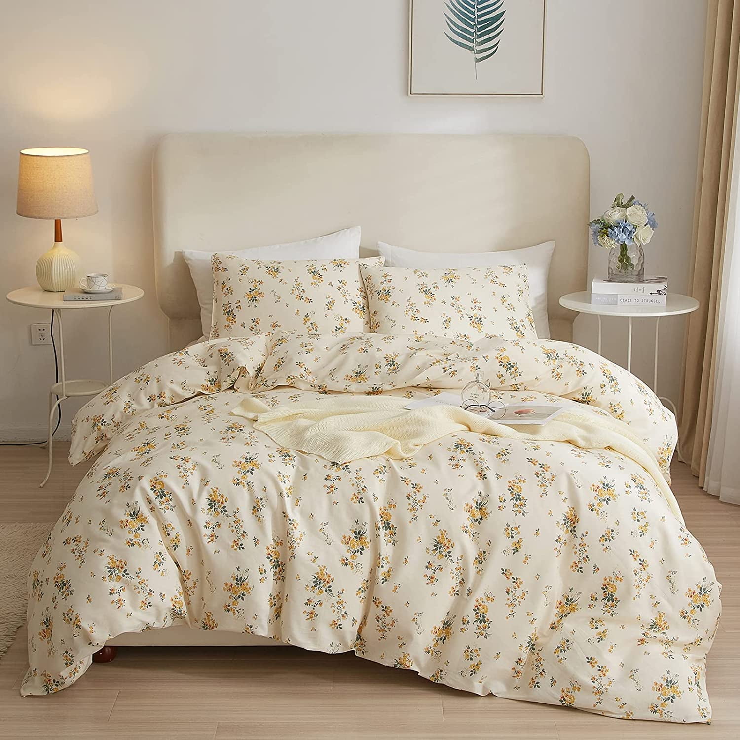 Rose Flower Comforter Set Full 3 Pcs Vintage Yellow Floral Bed ...