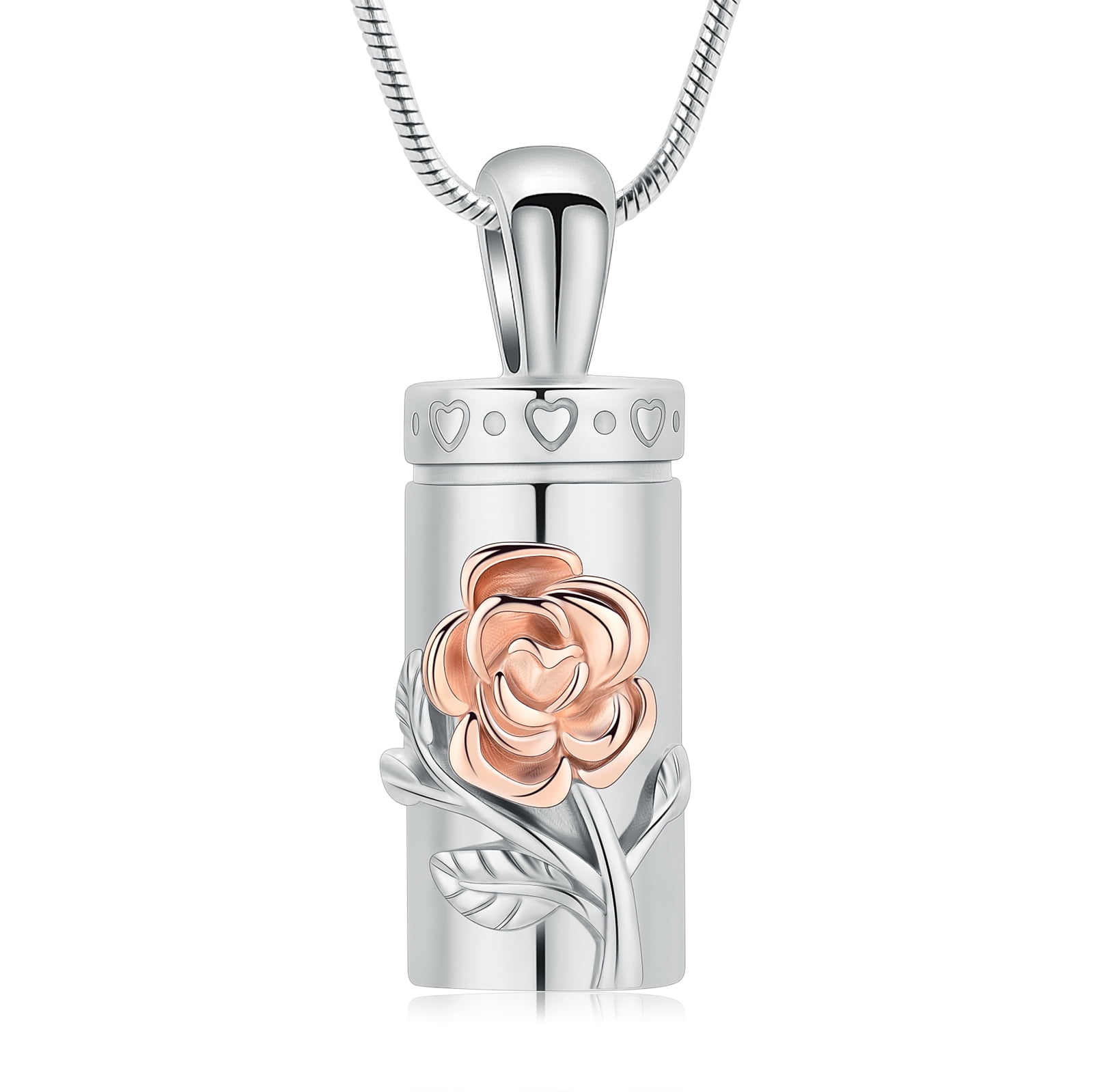 Rose Flower Cylinder Cremation Jewelry for Ashes Urn Necklace Lockets for Human Ashes Pet Ashes Holder