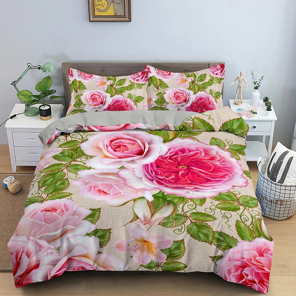 Rose Flower Duvet Cover Set Double Bedding Set 2/3pcs Quilt Cover with ...