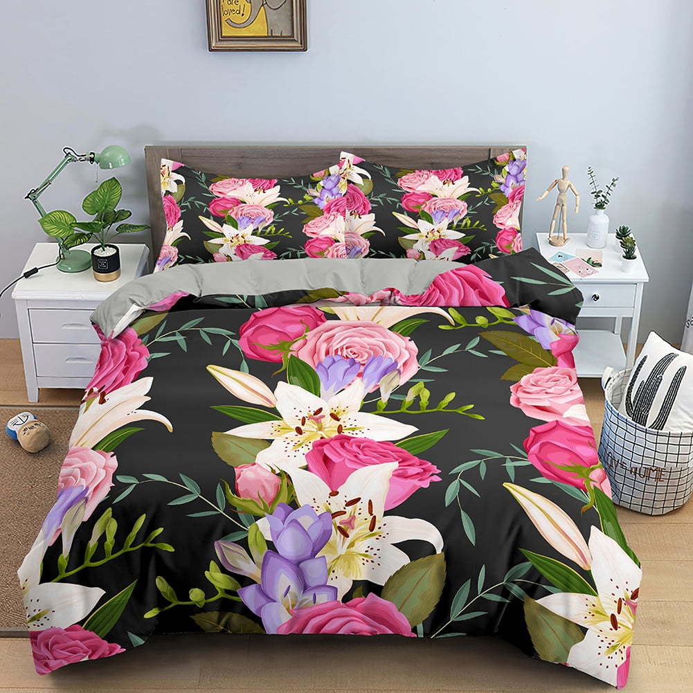 Rose Flower Duvet Cover Set Double Bedding Set 2 3pcs Quilt Cover With