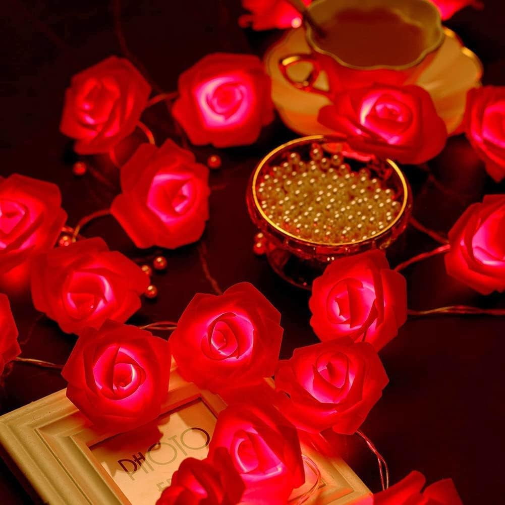 Rose Flower Fairy String Lights Indoor Outdoor 13FT 40 LED Battery ...