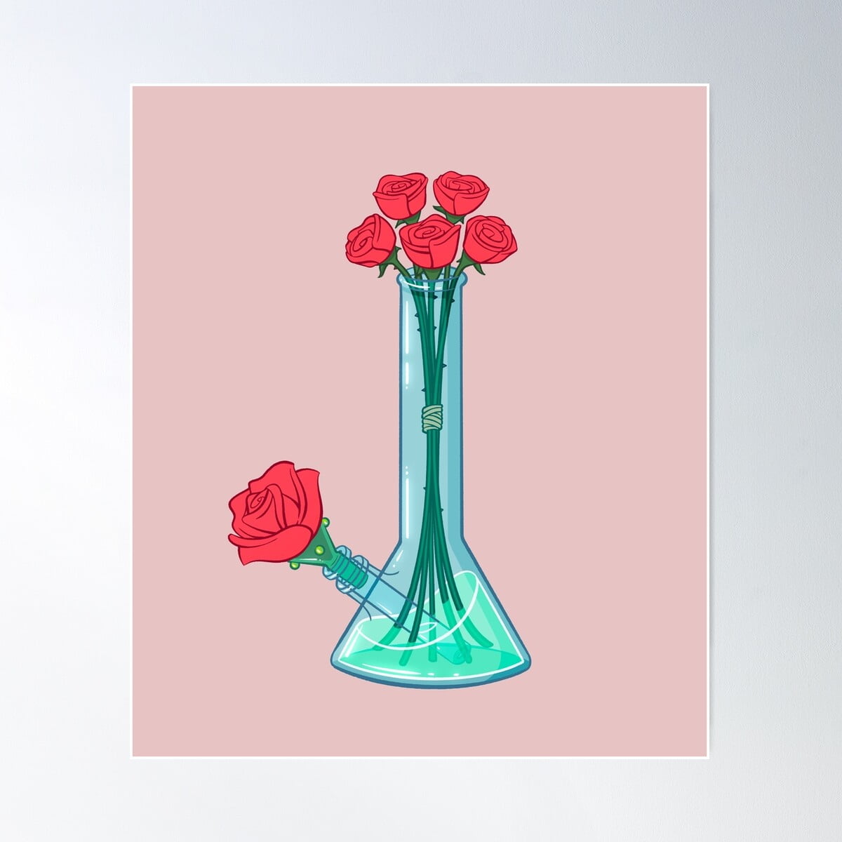 Rose Flower Glass Bong Poster Wall Art, Modern Wall Decor For Living ...