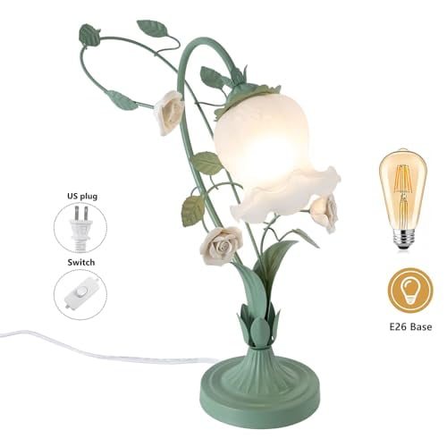 Rose Flower Glass Table Lamp, 17" Tall Bedside Lamp Stained Glass ...