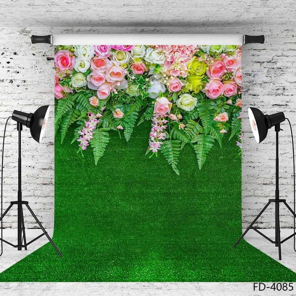 Rose Flower Green Grass Wall Curtain Photoph Shooting Photography ...