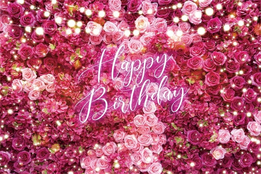 Rose Flower Happy Birthday Backdrop Shining Glitter Romantic Floral ...