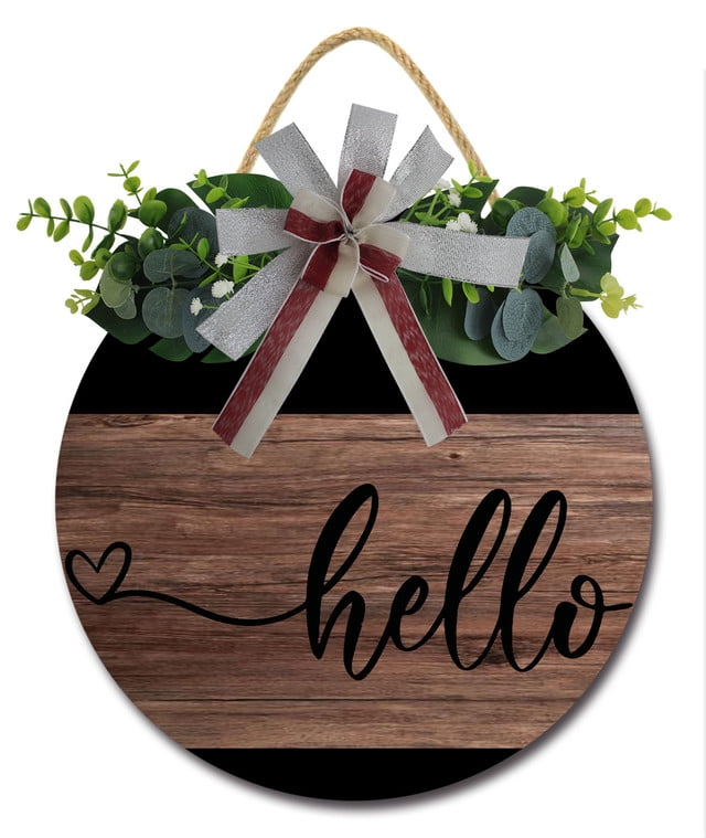 Rose Flower Hello Welcome Sign, Hanging Wodden Porch Sign with Silk ...