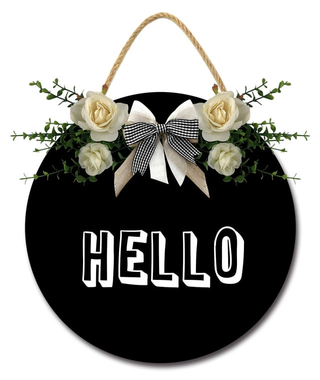 Rose Flower Hello Welcome Sign, Hanging Wodden Porch Sign with Silk ...