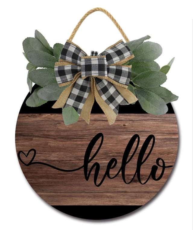 Rose Flower Hello Welcome Sign, Hanging Wodden Porch Sign with Silk ...