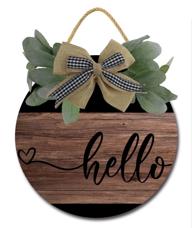 Rose Flower Hello Welcome Sign, Hanging Wodden Porch Sign with Silk ...