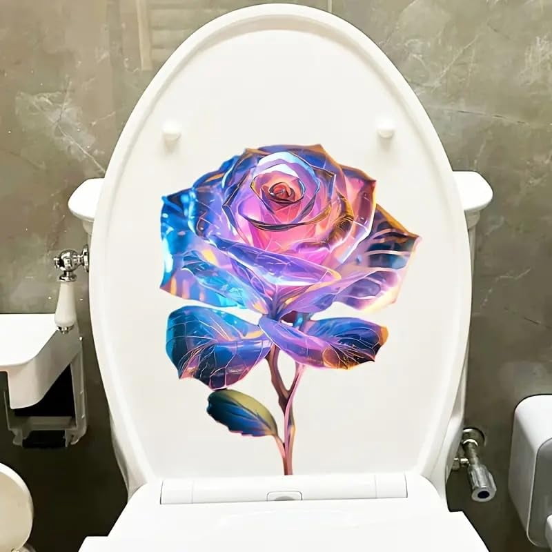 Rose Flower Leaf Butterfly Toilet Cover Sticker Decals,Spring Flower ...