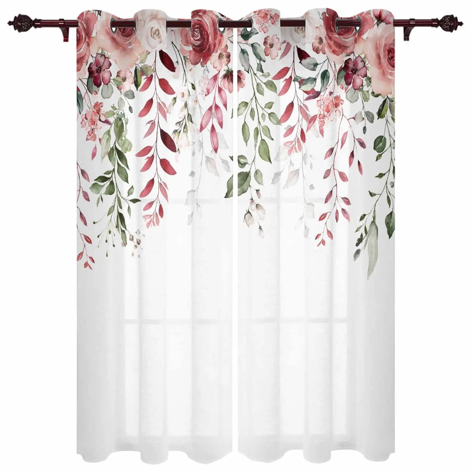 Rose Flower Leaves Window Curtains for Living Room Bedroom Curtain ...