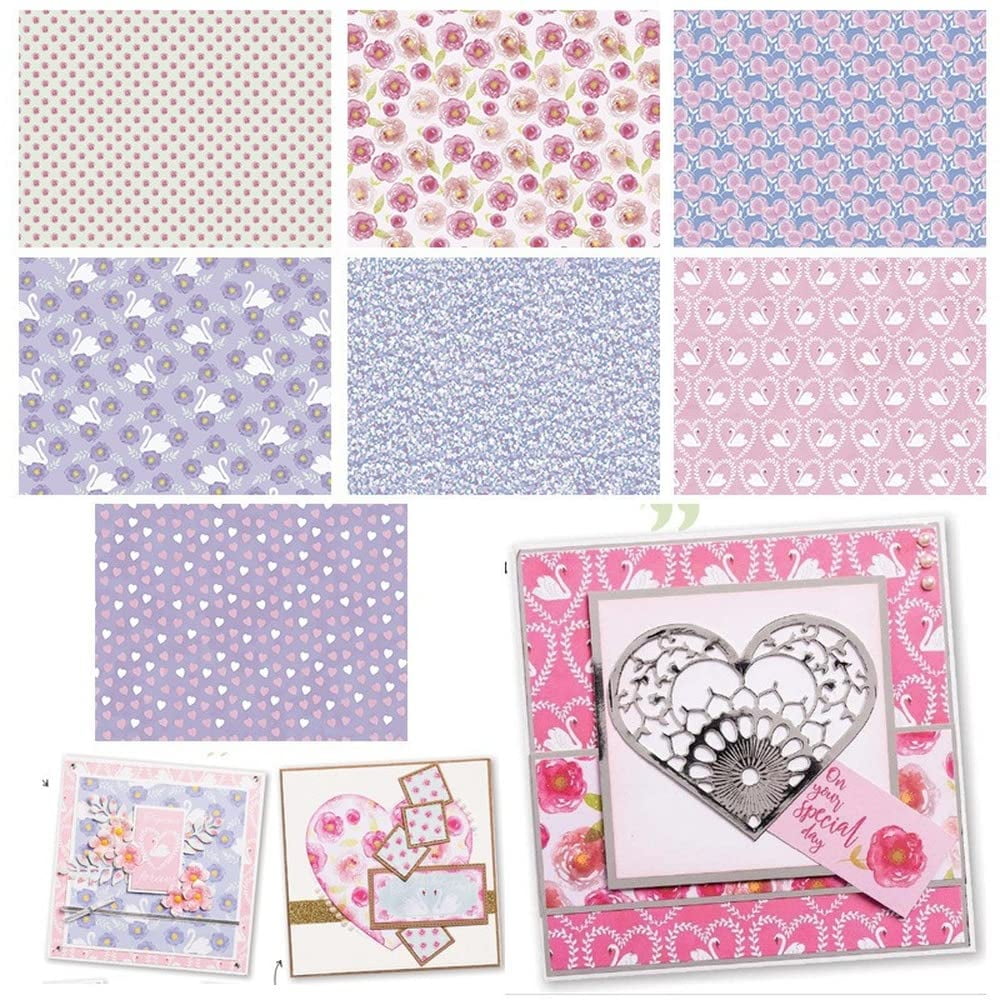 Rose Flower Love Heart EC36 Swan Decorative Craft Paper Pad, 14 Sheet ...