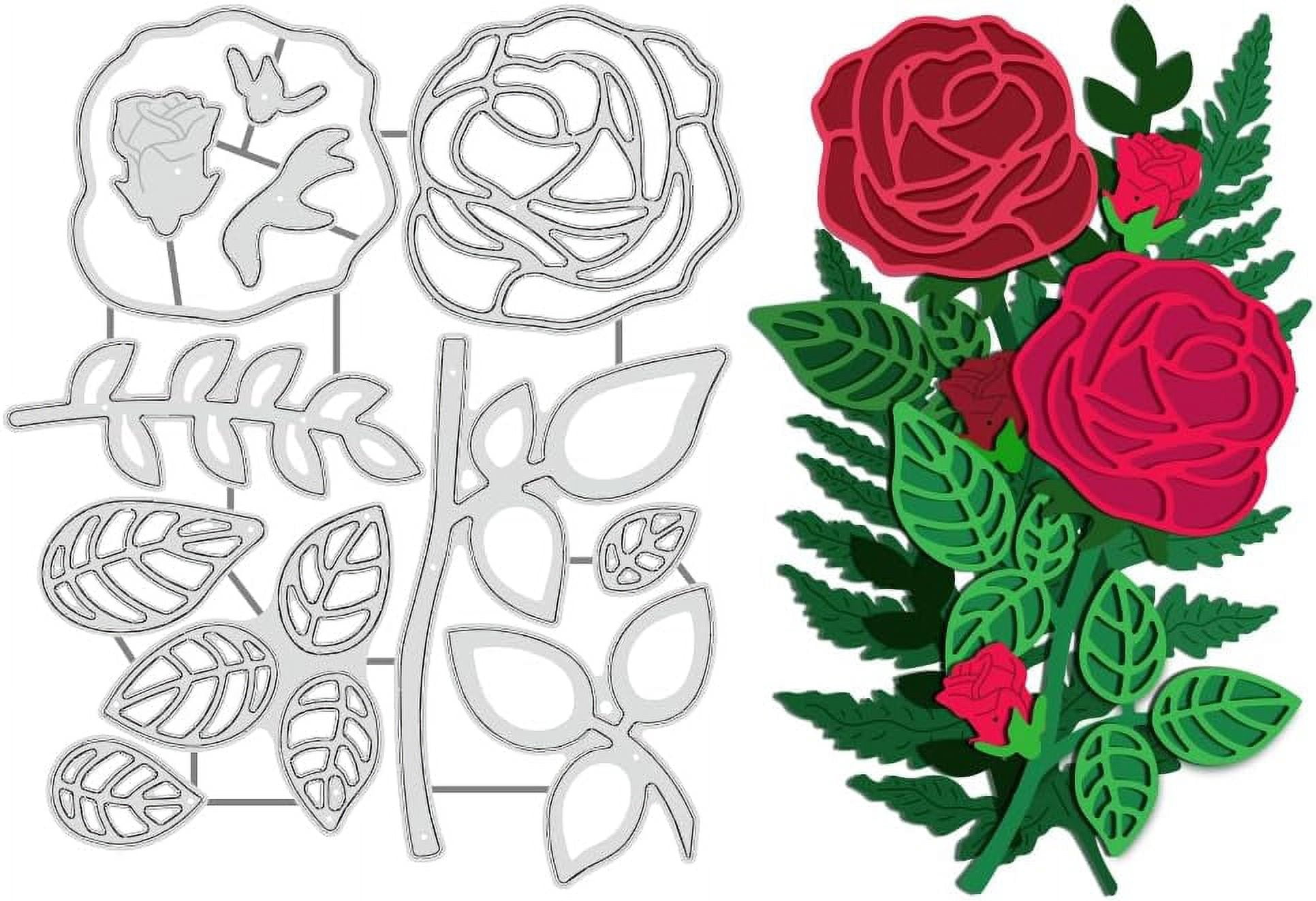 Rose Flower Metal Die Cuts Flower Leaf Cutting Dies Cut Stencils 3D ...