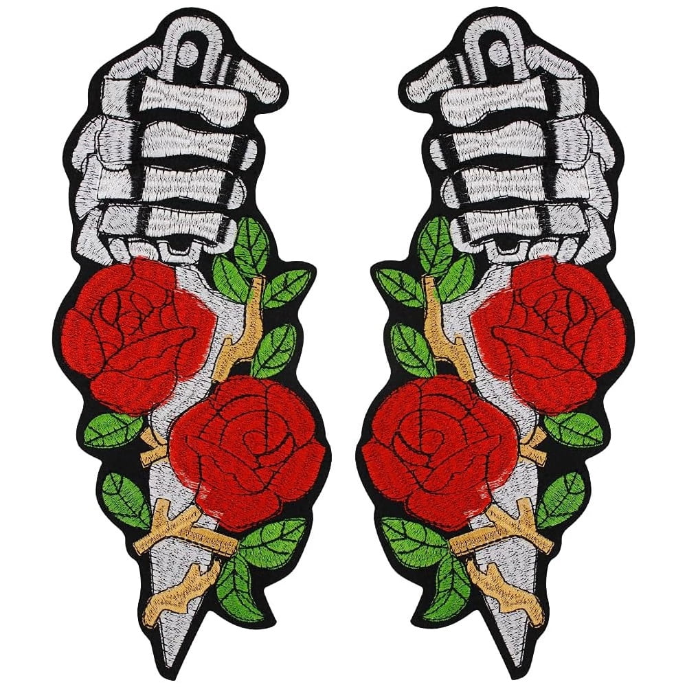 Rose Flower Pair Patches Hands Knife Patches Embroidery Applique Iron ...