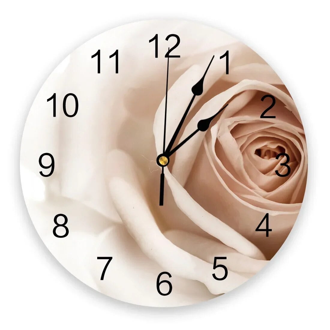 Rose Flower Pink Decorative Round Wall Clock Arabic Numerals Design Non ...