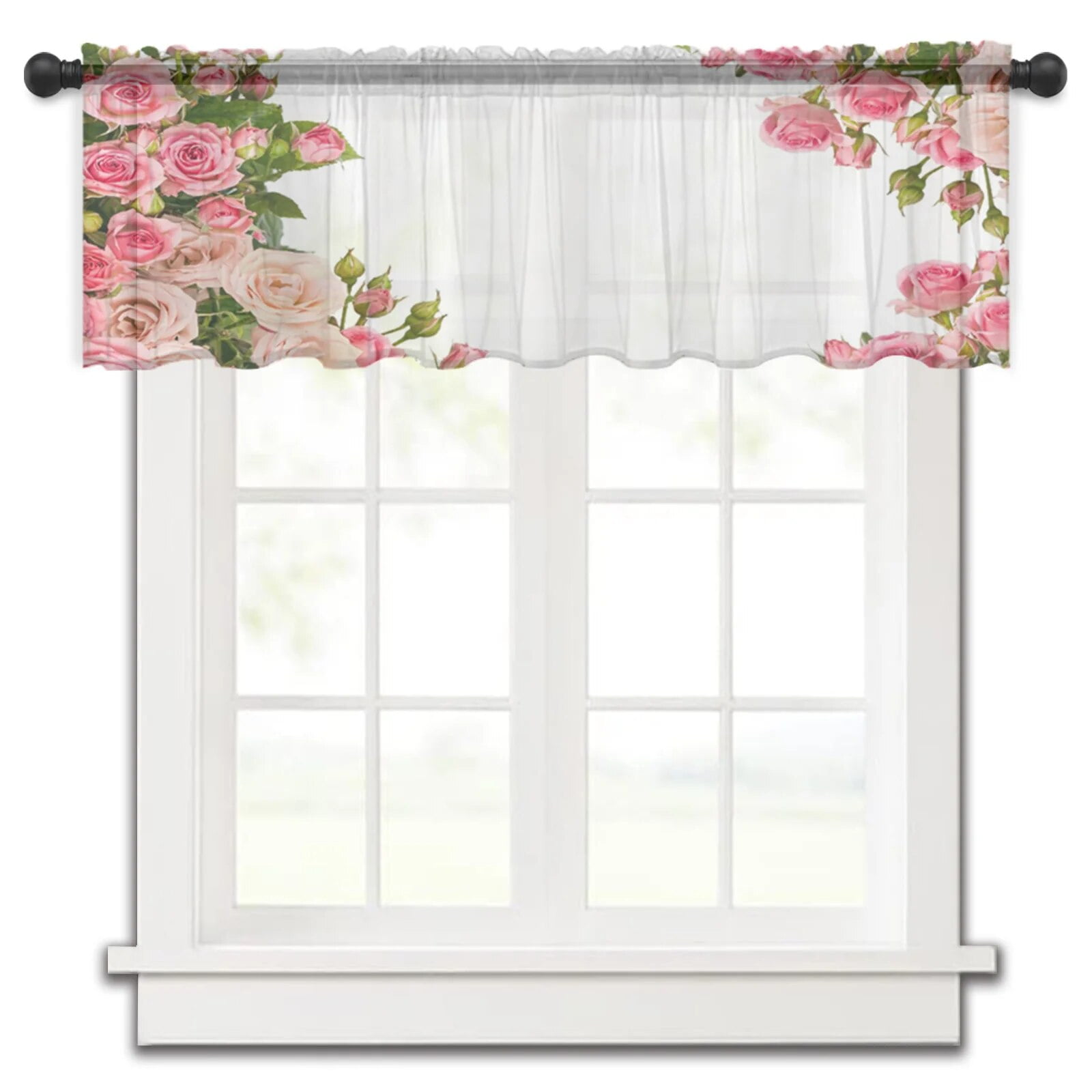Rose Flower Pink Flower Cluster Rosebush Kitchen Curtains Tulle Sheer ...