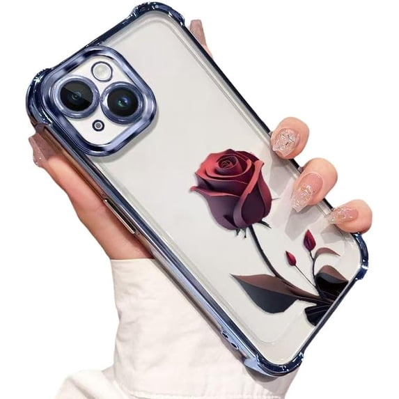 Rose Flower Print Phone Case for iPhone (iPhone 17 Pro Max,Blue ...