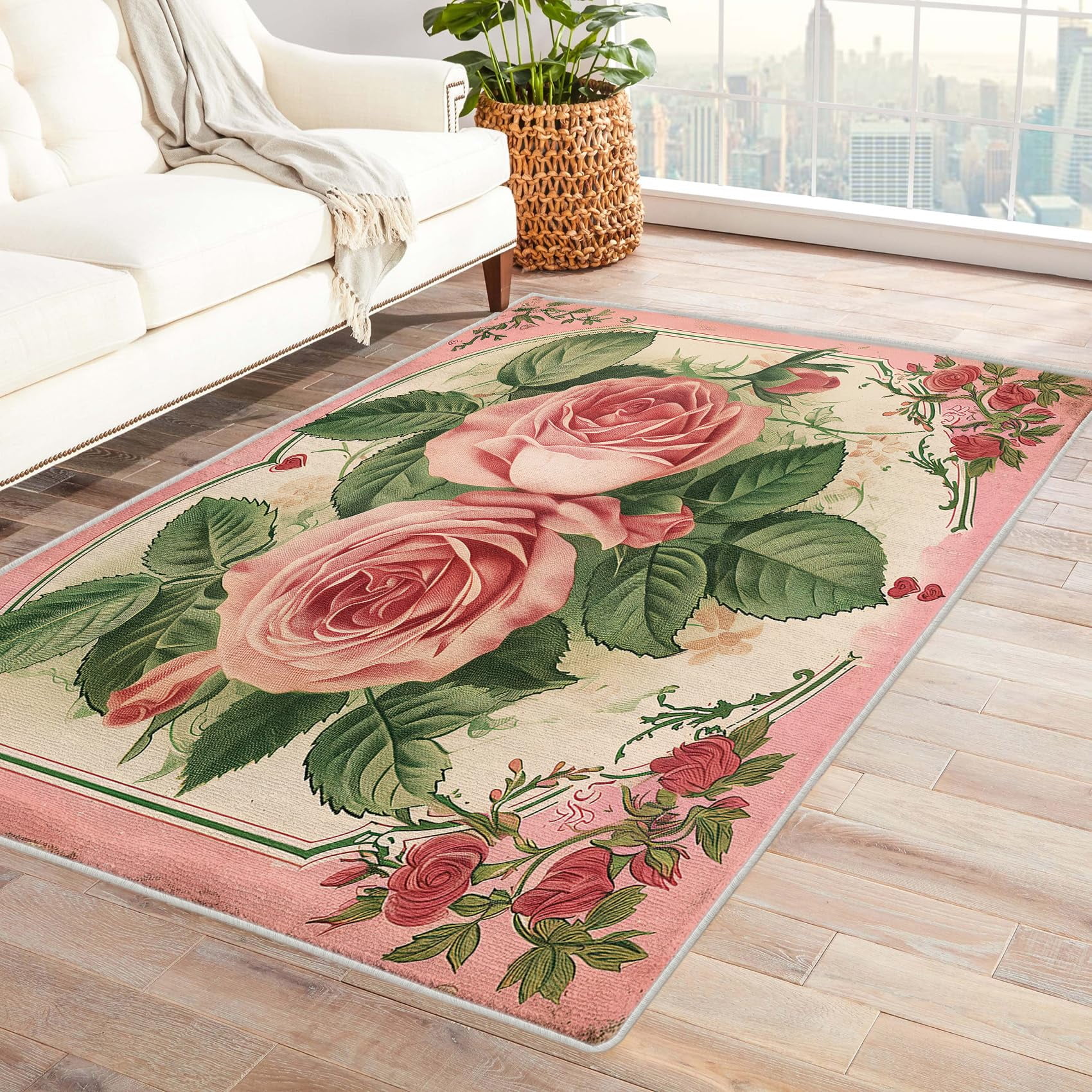 Rose Flower Rug For Living Room, Vintage Victorian Floral Area Rugs For ...