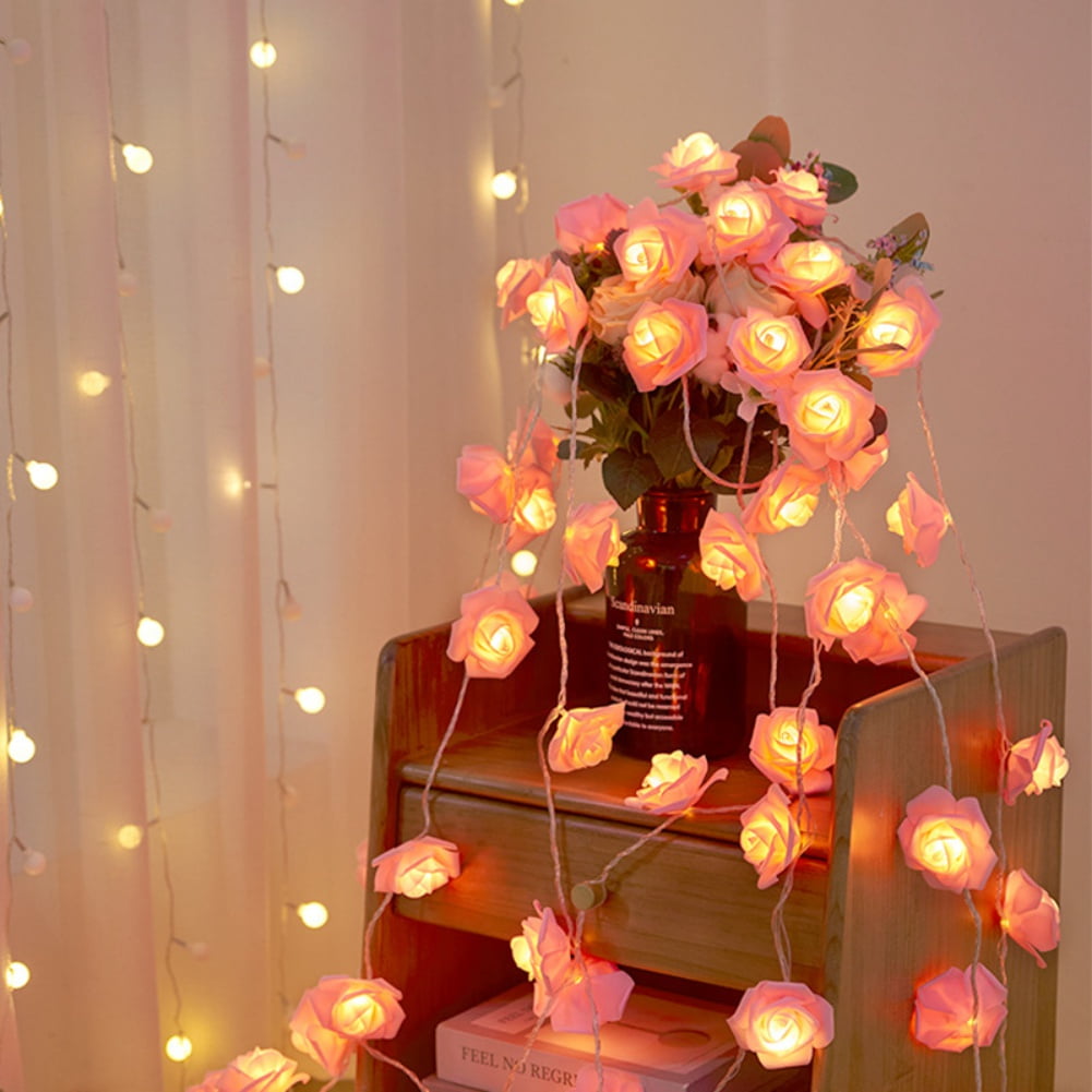 Rose Flower String Lights, 10LED Battery Operated Romantic Red Pink ...