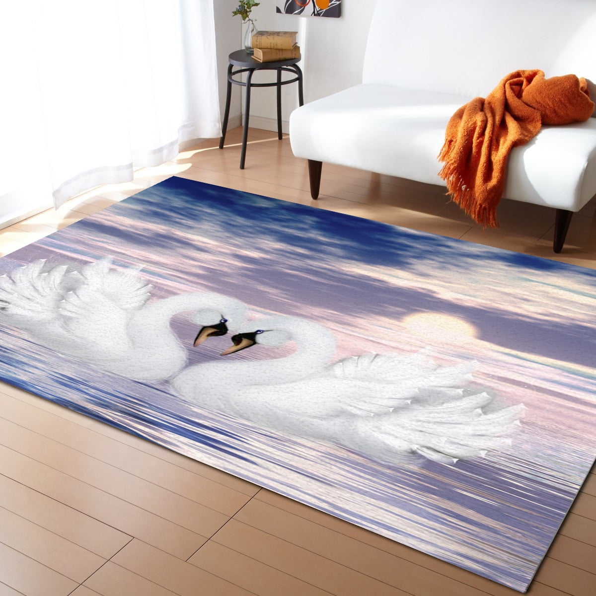 Rose Flower Swan Lake Reflection Carpets for Living Room Household ...