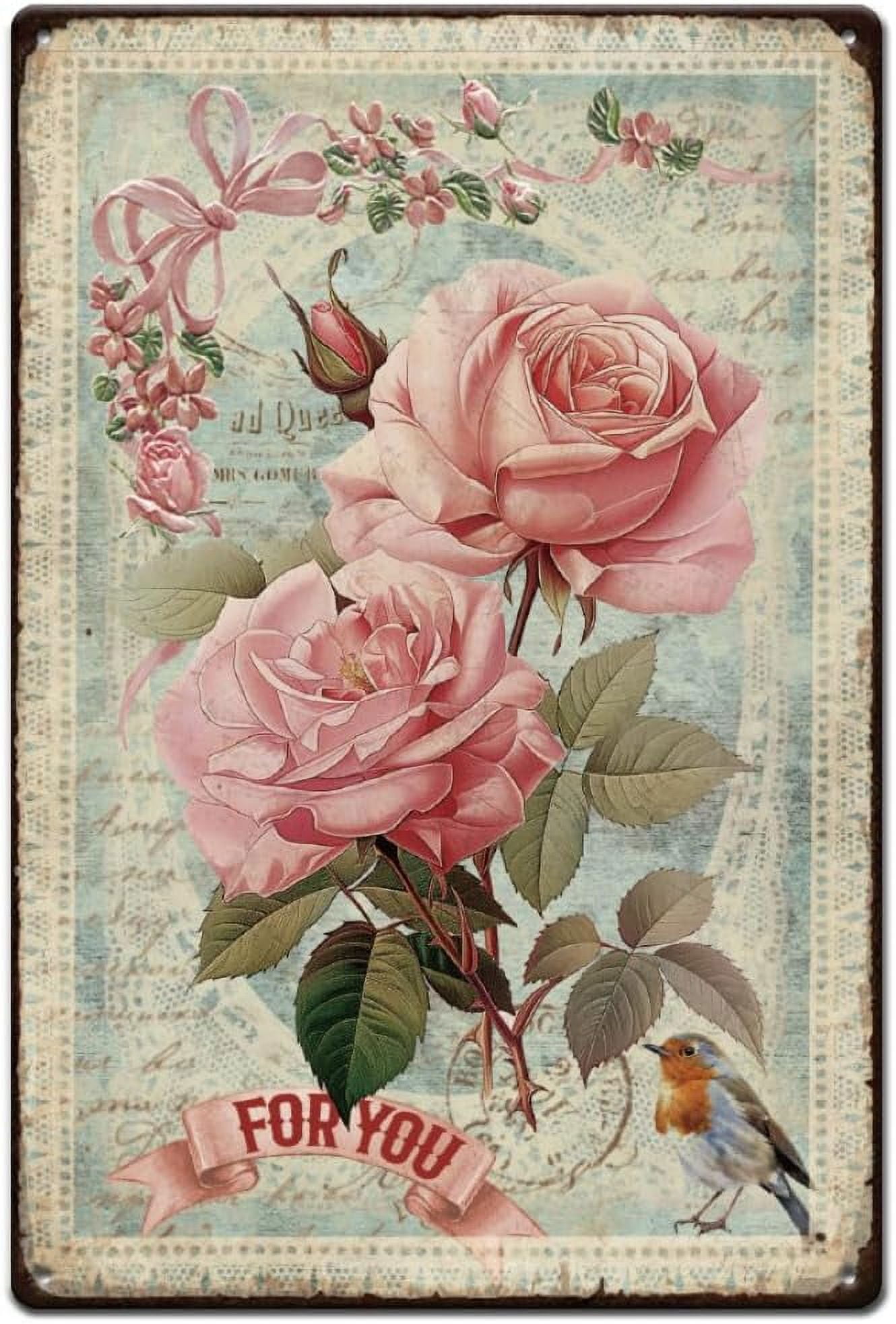 Rose Flower Tin Signs Pastoral Vintage Hanging Metal Posters colorful ...