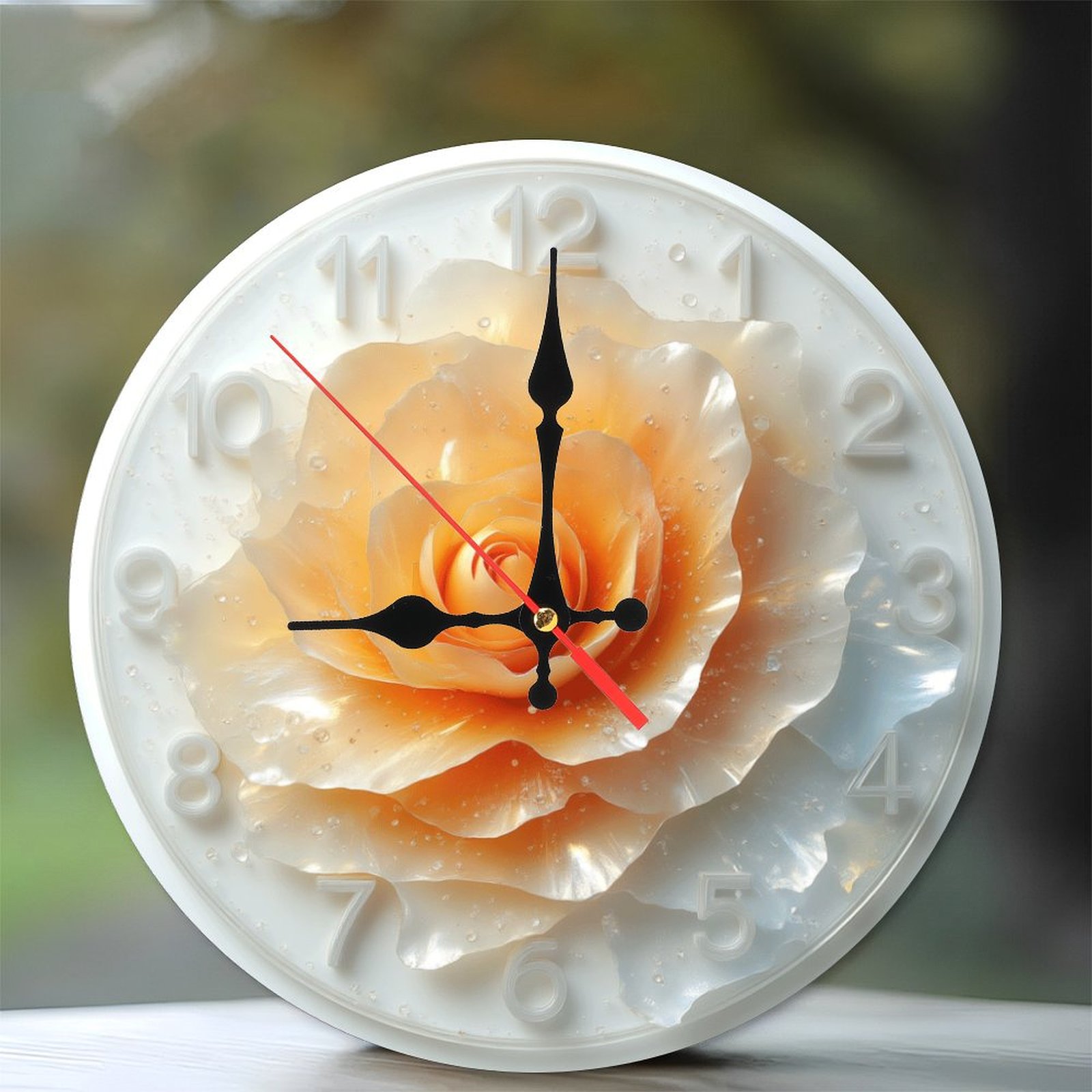 Rose Flower Wall Clock 10-Inch Silent Wooden Wall Clock, Battery ...